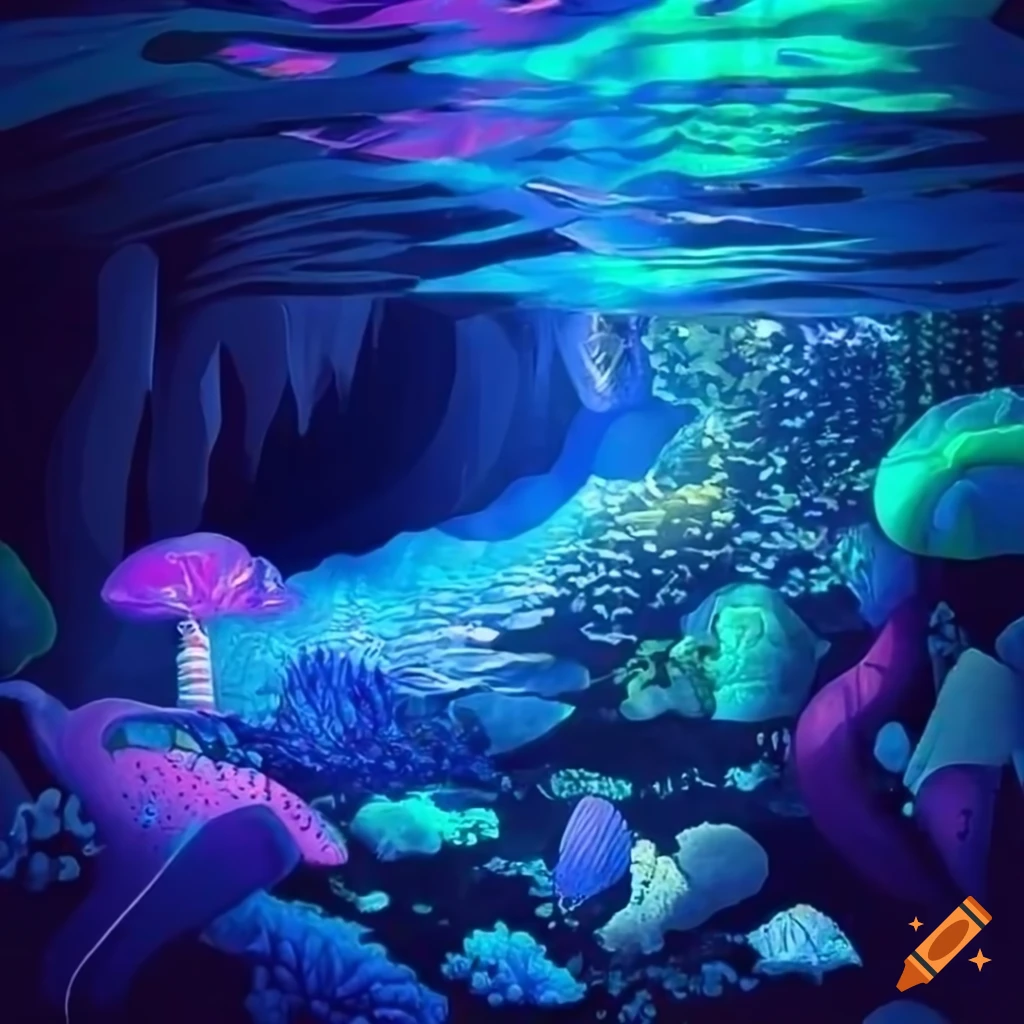 Underwater tapestry of vibrant fish, coral, and mythical creatures with ...