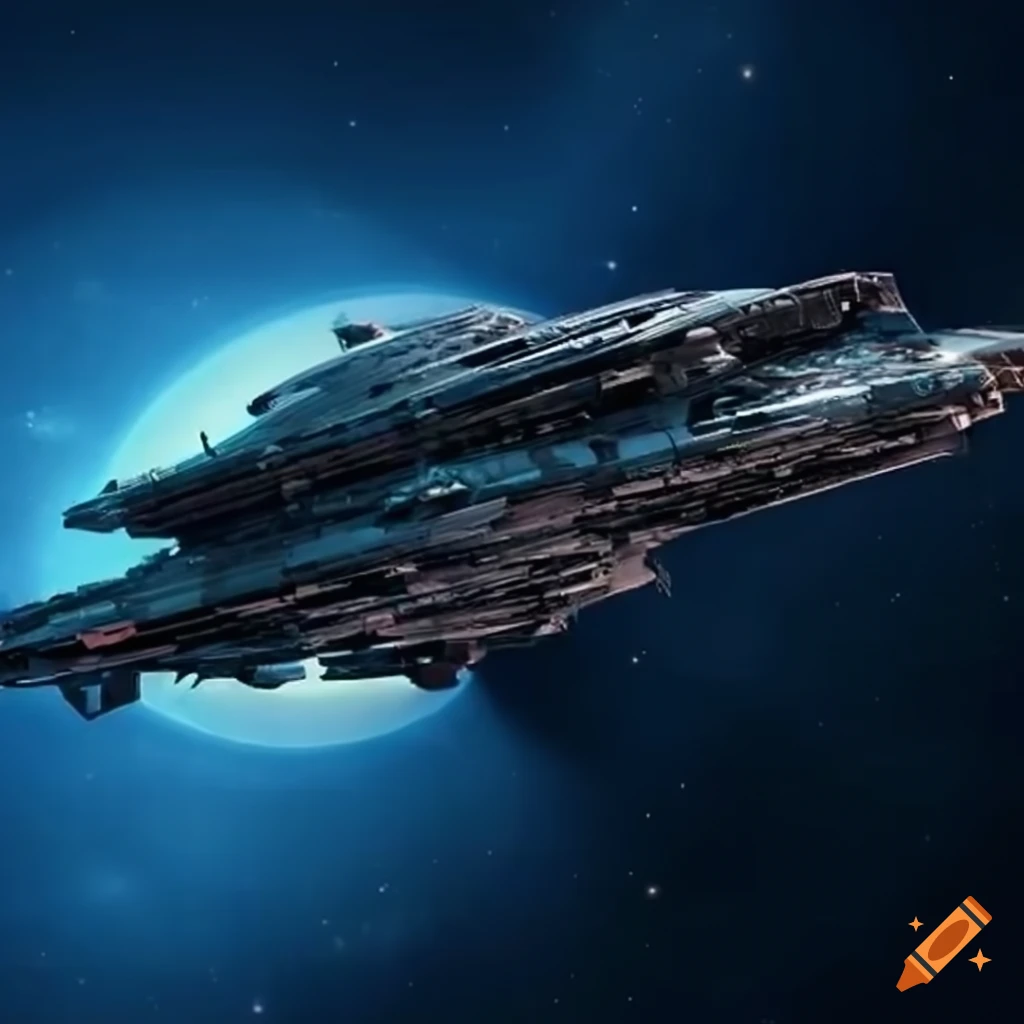 Giant futuristic capital spaceship in outer space on Craiyon