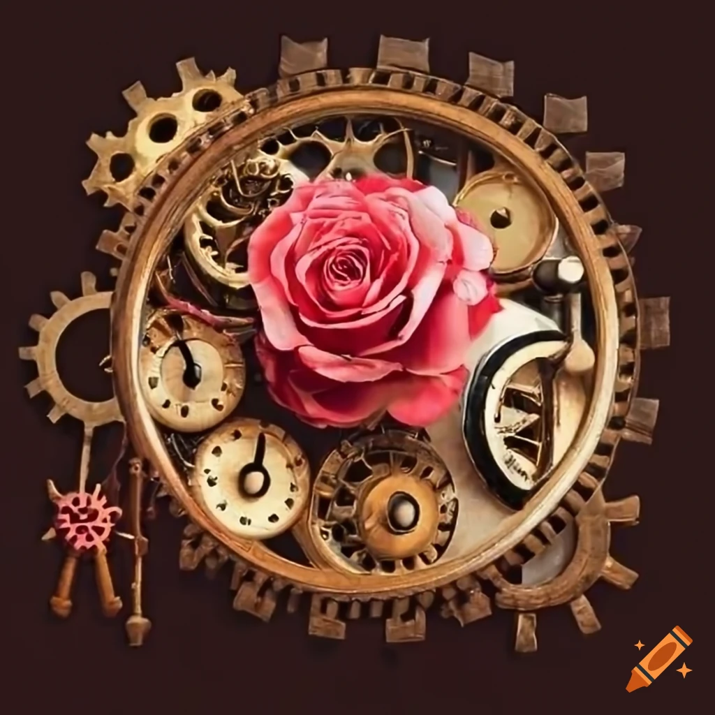 Roses with clock wheels and cogs on Craiyon