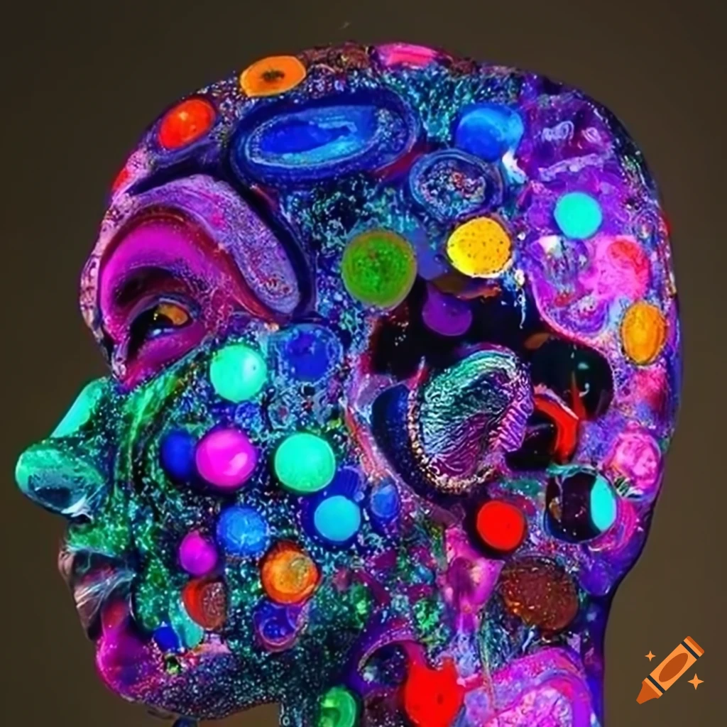 4K ultra HD photo of surreal neo-pop figures surrounded by geometric ...