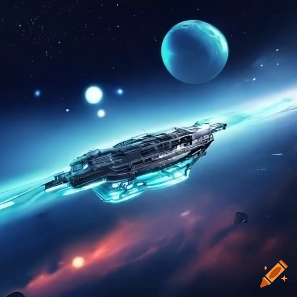 Giant futuristic capital spaceship in space on Craiyon