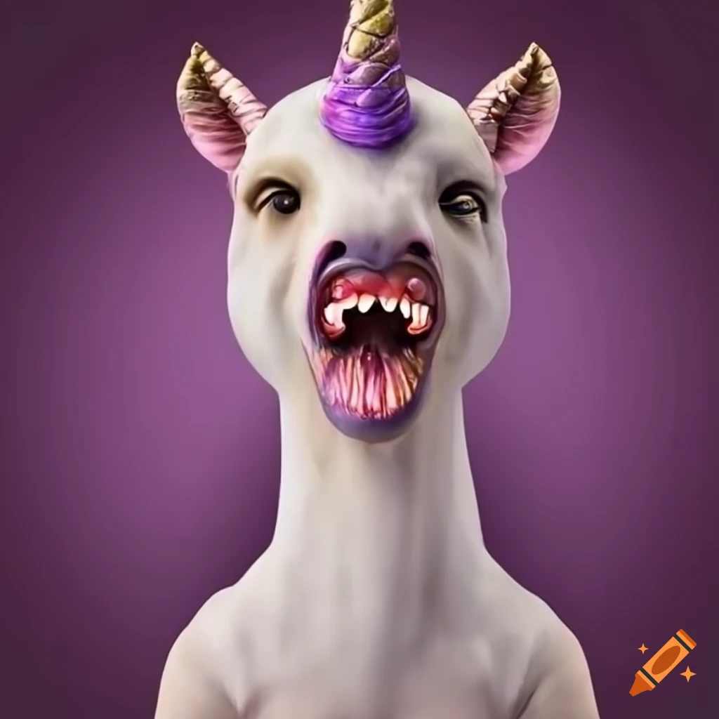 Realistic unicorn with smiling human face on Craiyon