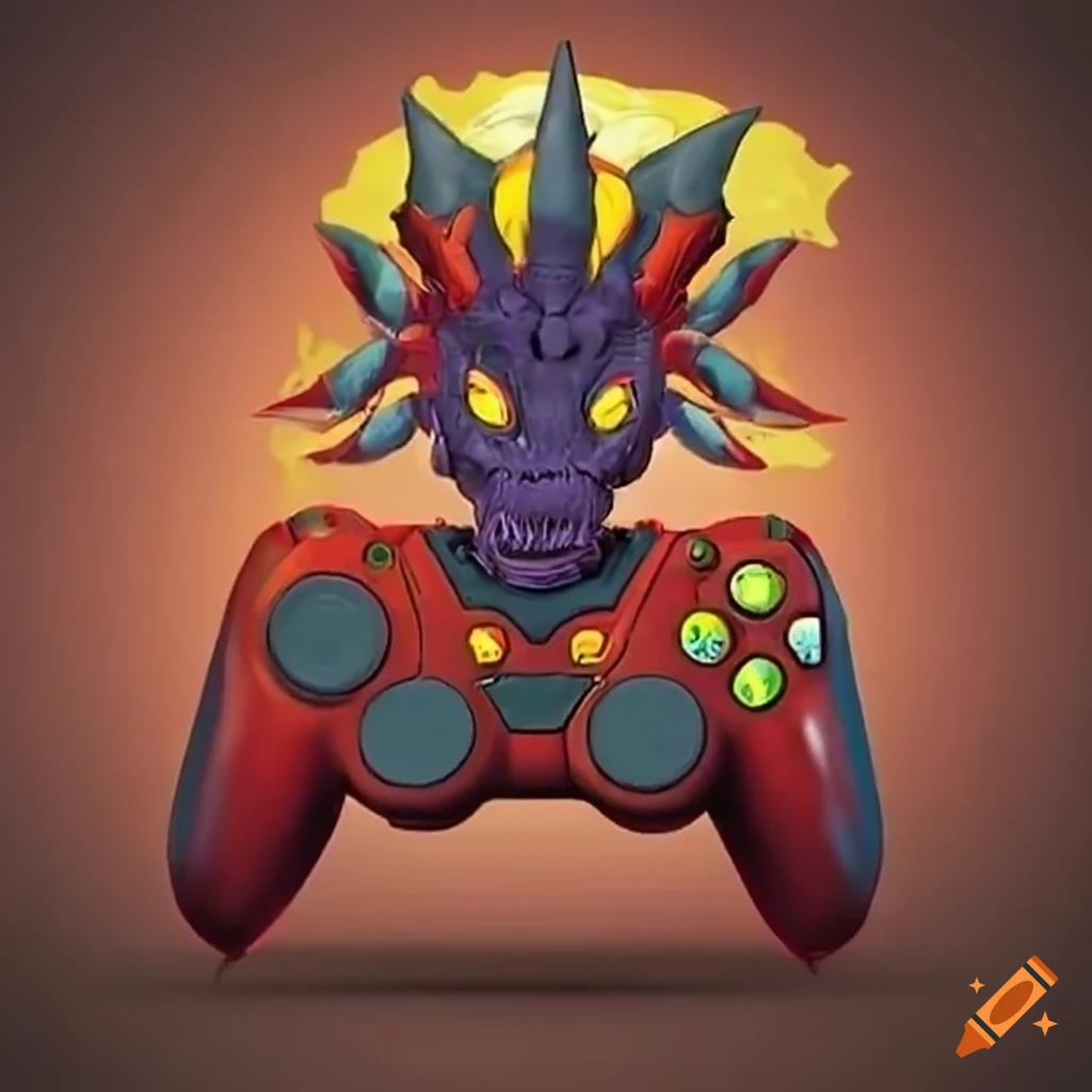 Orange dragon playing video games with a controller on Craiyon