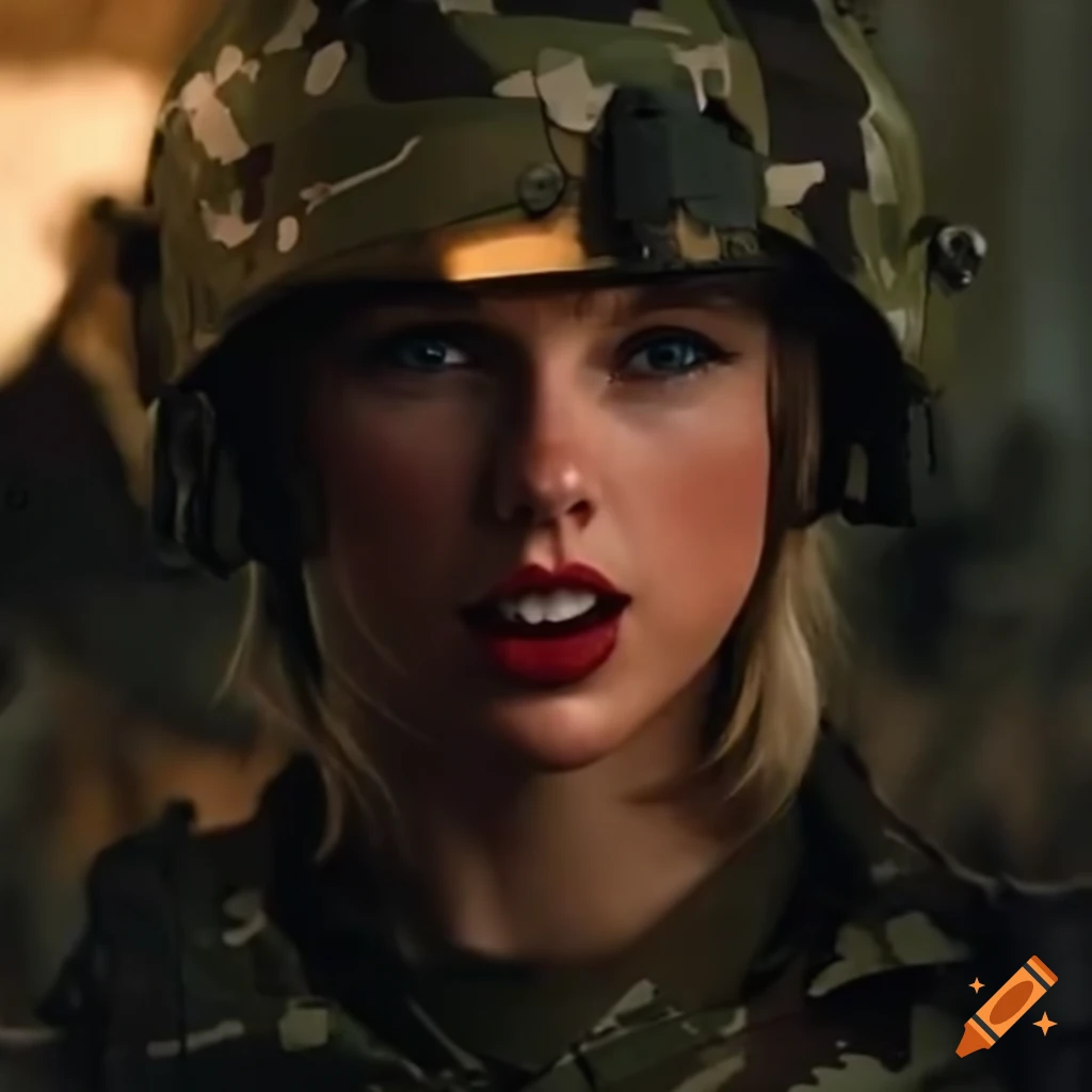 Taylor swift in military fatigues and helmet on Craiyon