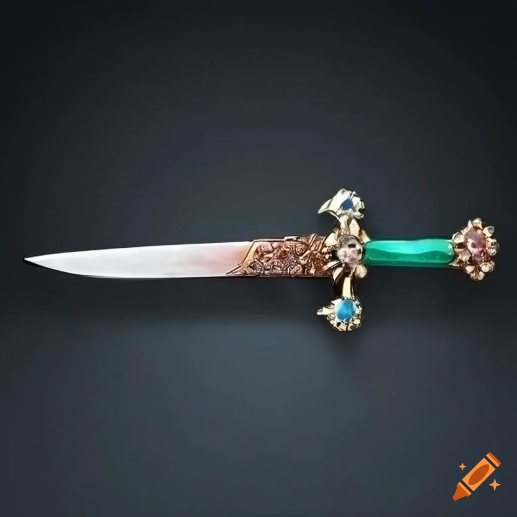Artistically crafted dagger adorned with precious gems and stones on ...