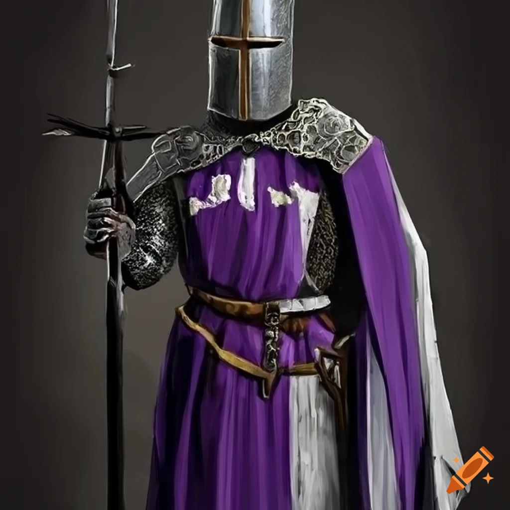 Teutonic knight in purple dark armor on Craiyon