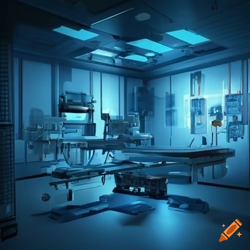 Sci-fi medical room with advanced medical equipment in a complex ...