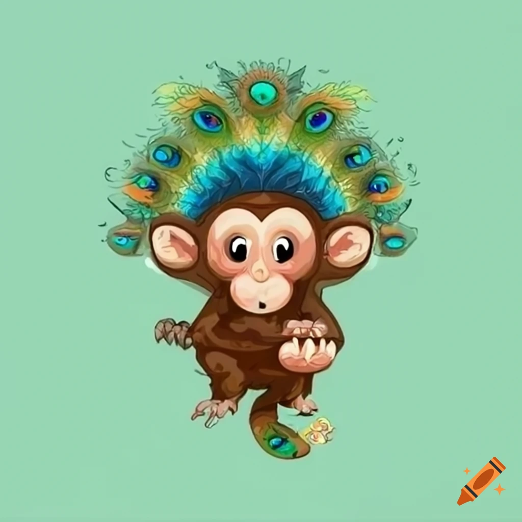 Cute monkey with peacock tail and big teeth on Craiyon