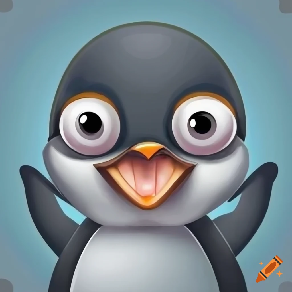 Friendly cartoon penguin saluting with a hand to its head on Craiyon