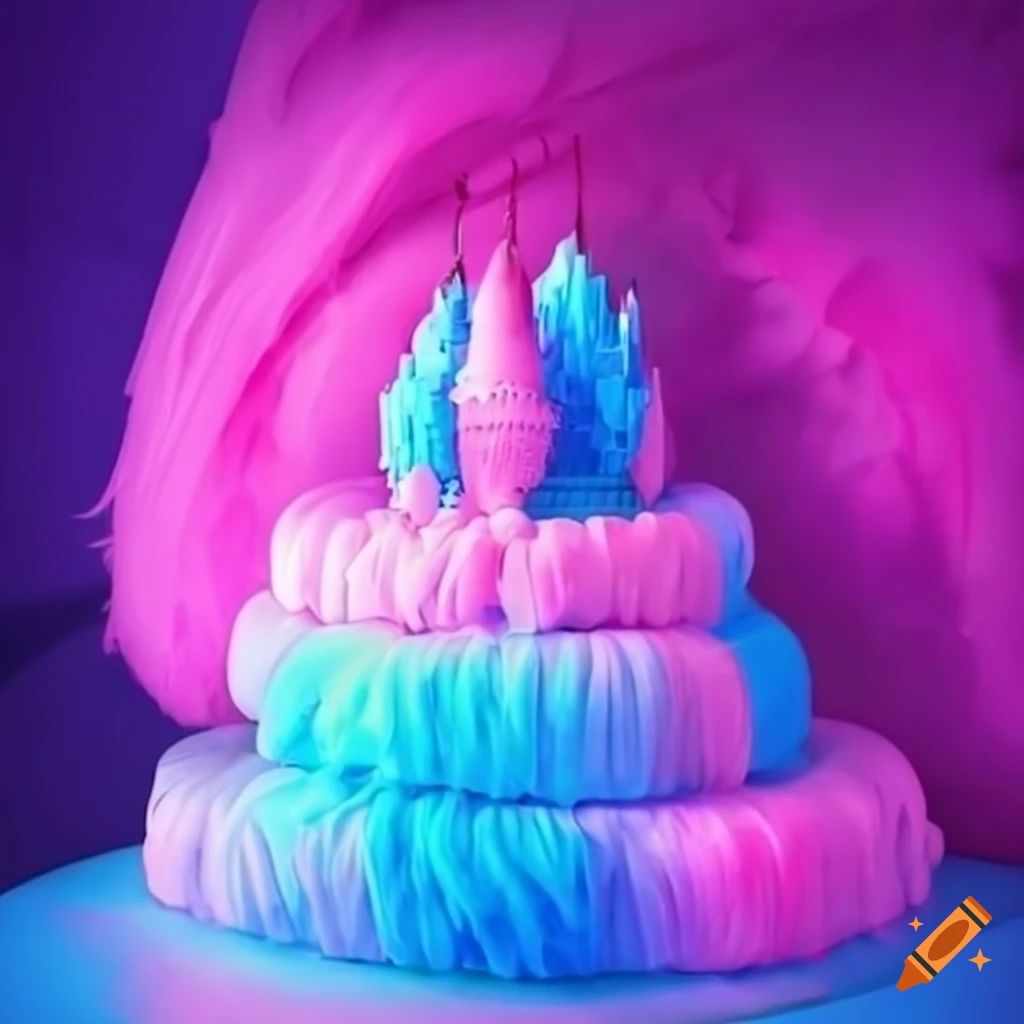Pink and blue pastel castle made of cotton candy on Craiyon