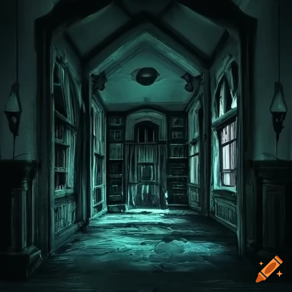 Spooky mansion with eye-shaped windows in the dark on Craiyon