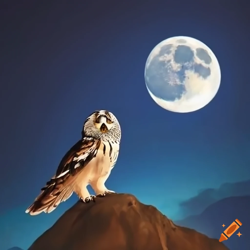Owl howling from hilltop under the full moon on Craiyon