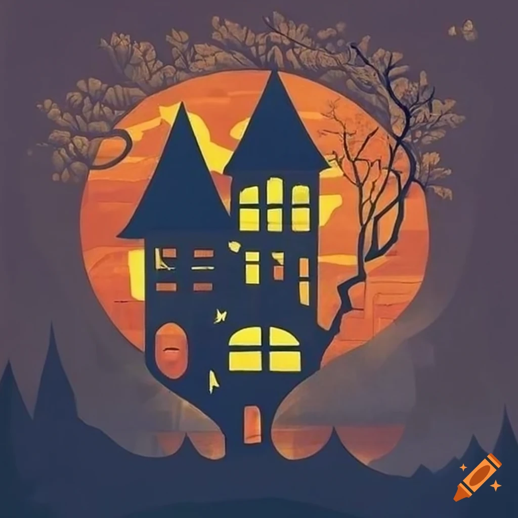Haunted tree house with abstract geometric shapes art on Craiyon