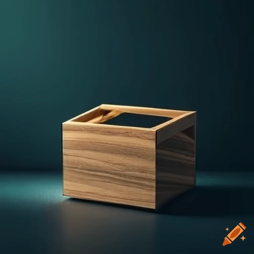 Wooden box product shoot with minimalist props in a premium dark theme ...