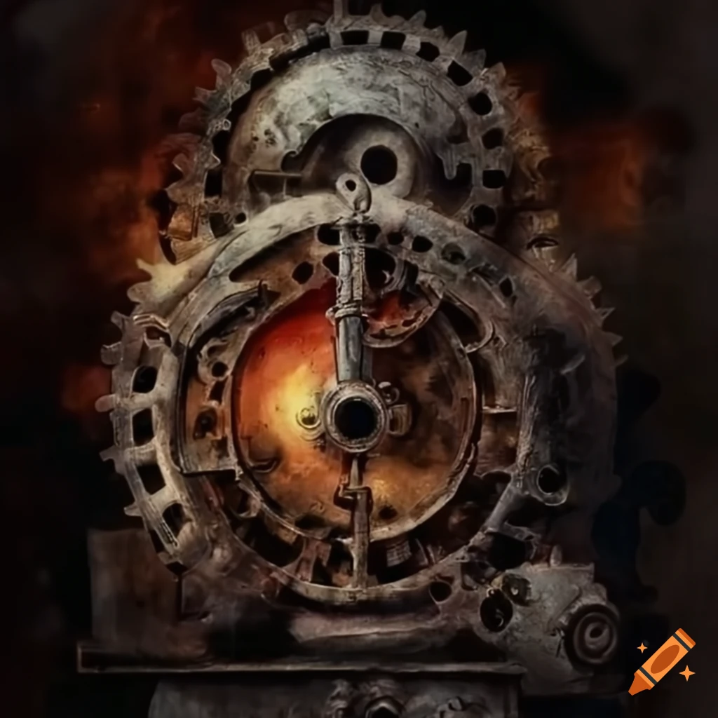 Dark steampunk gears and steam engine on Craiyon