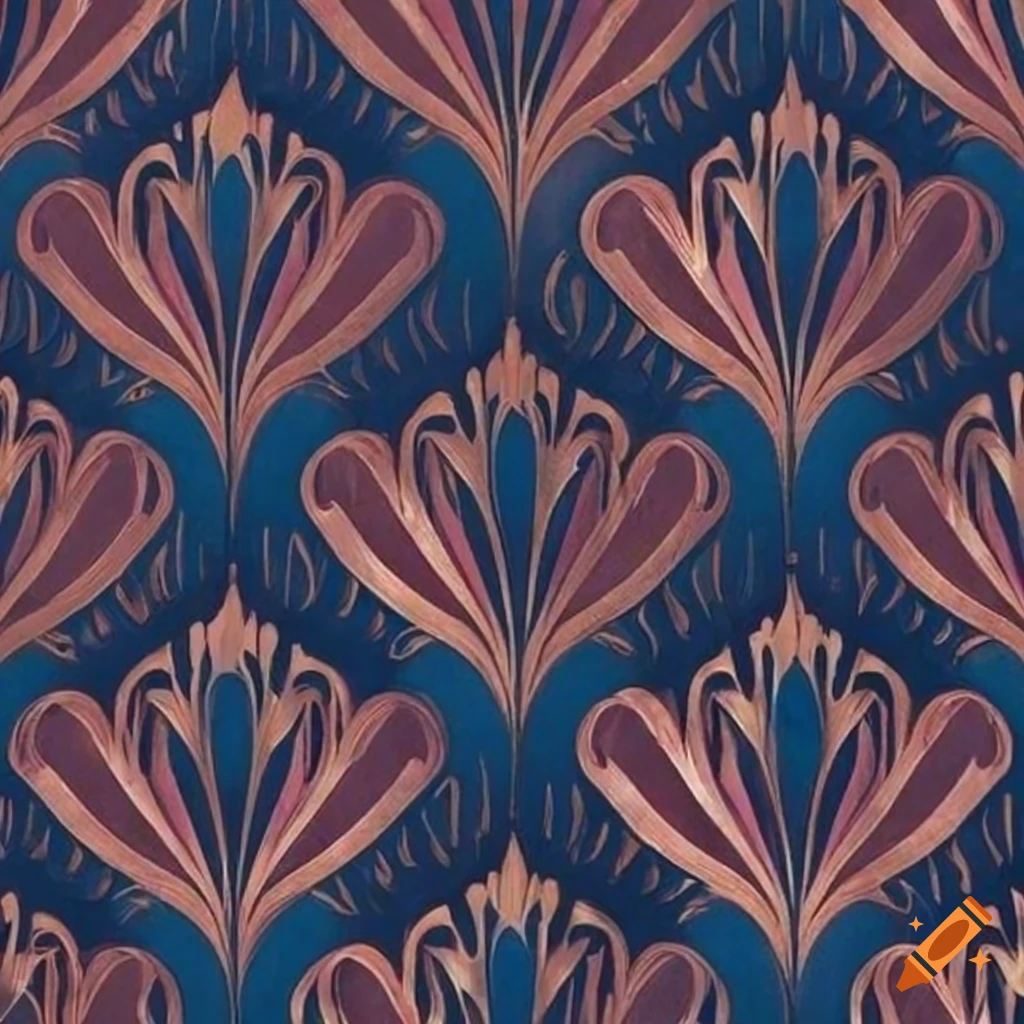 Art deco seamless wallpaper pattern in blue, pink, and gold on Craiyon