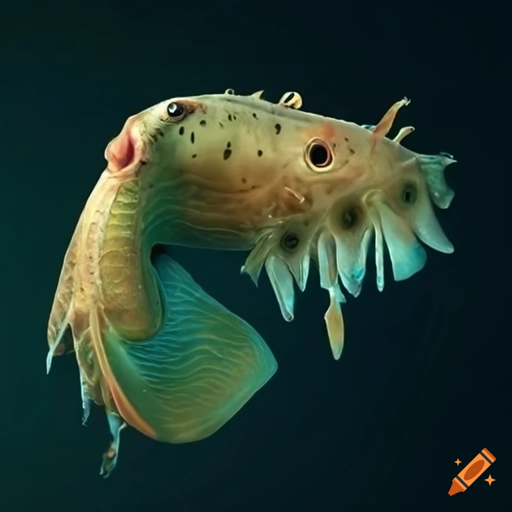 Unusual fish with seaweed-like skin and irregular shapes on Craiyon