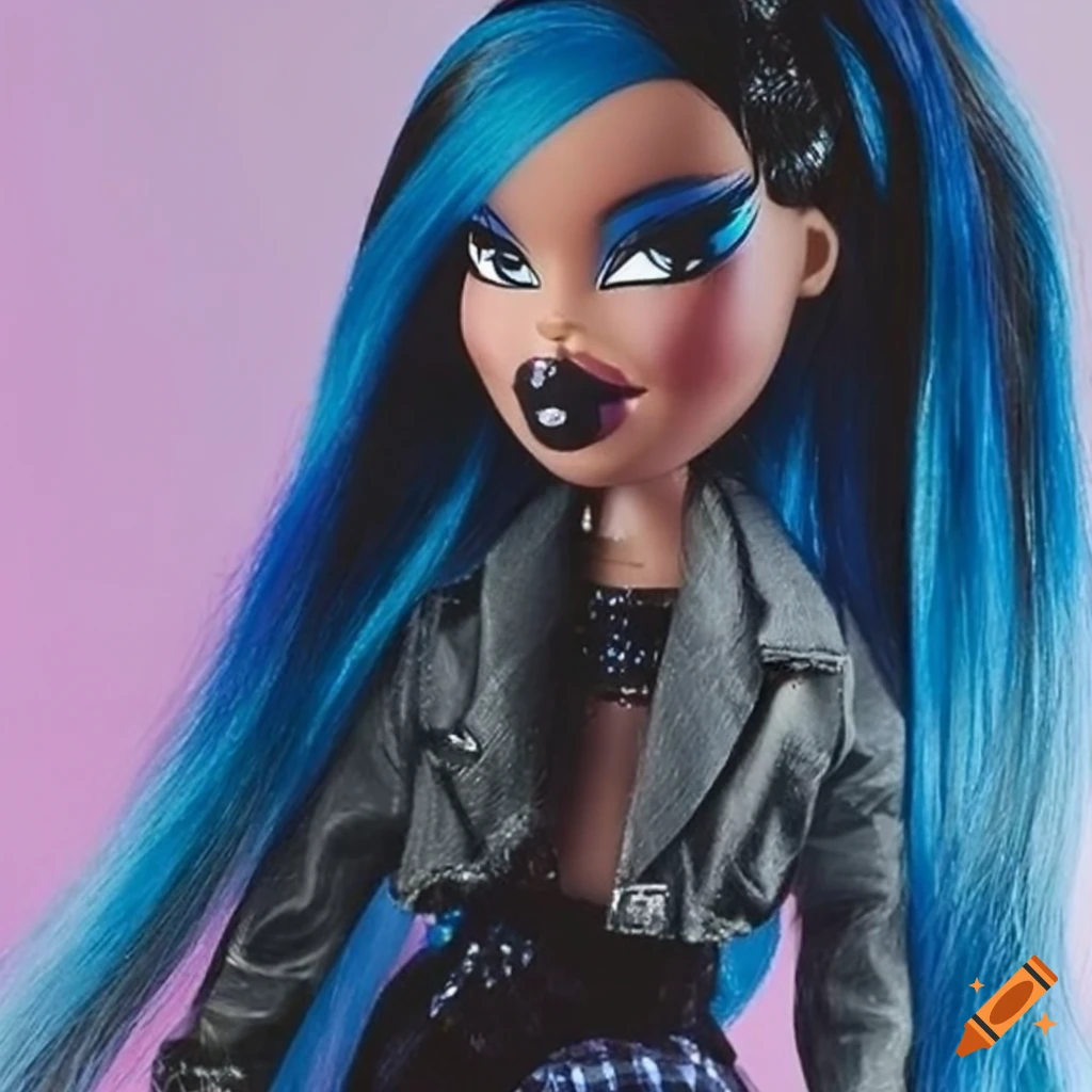 Blue and black striped hair bratz doll on Craiyon