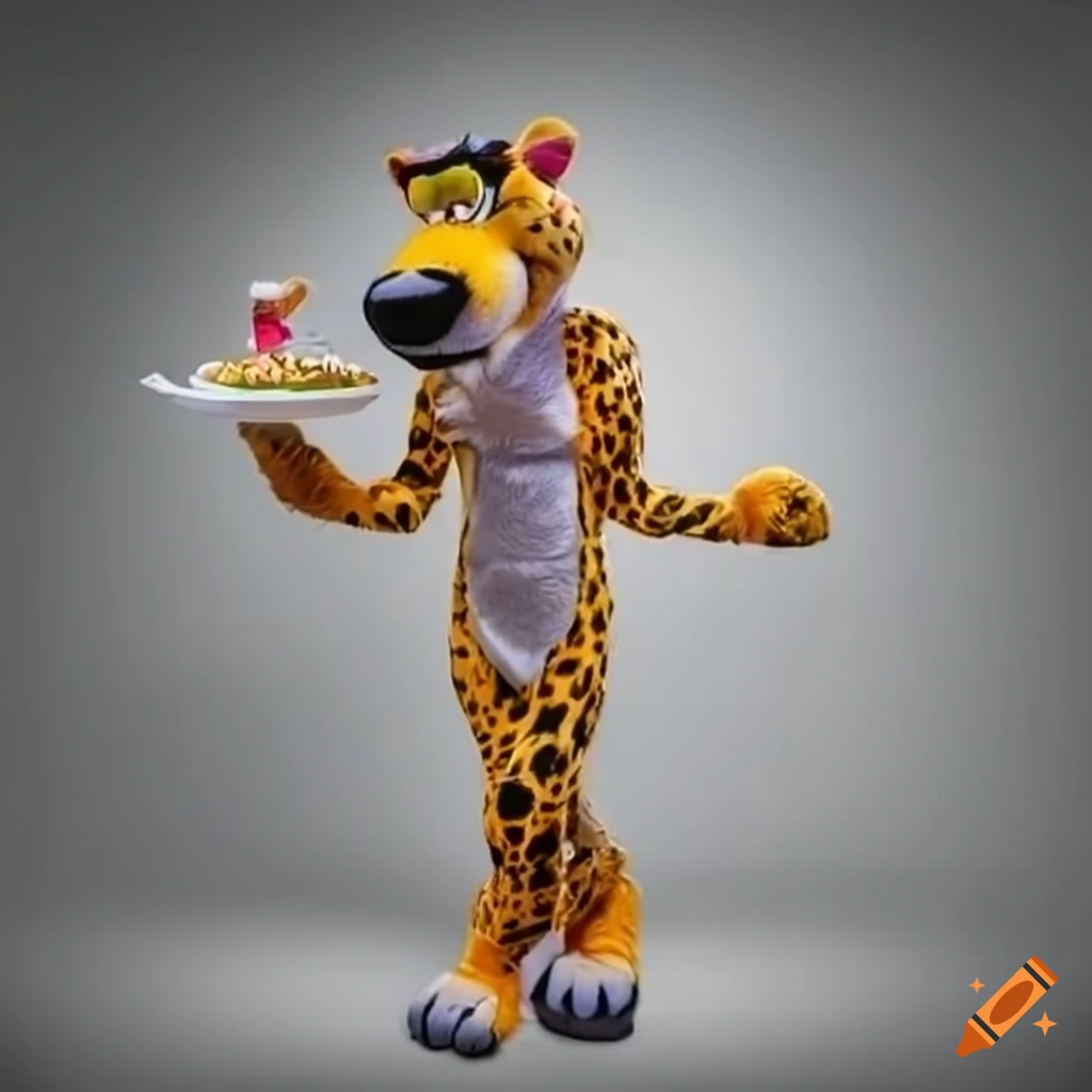 Waitress in full body chester cheetah mascot fursuit at fast food place ...