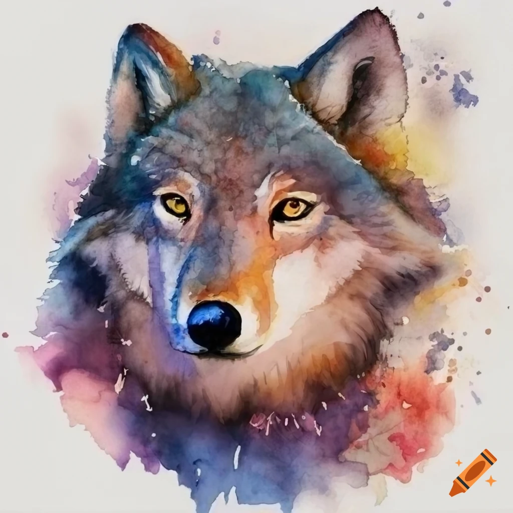 Watercolor painting of a stunning kind wolf on white background on Craiyon