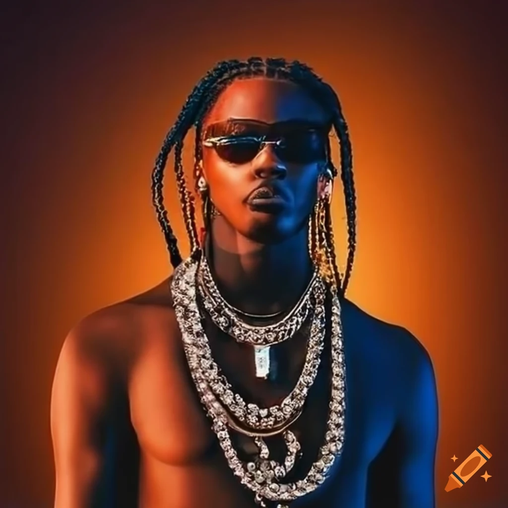 Stylish young rapper with golden braids and platinum jewelry on Craiyon