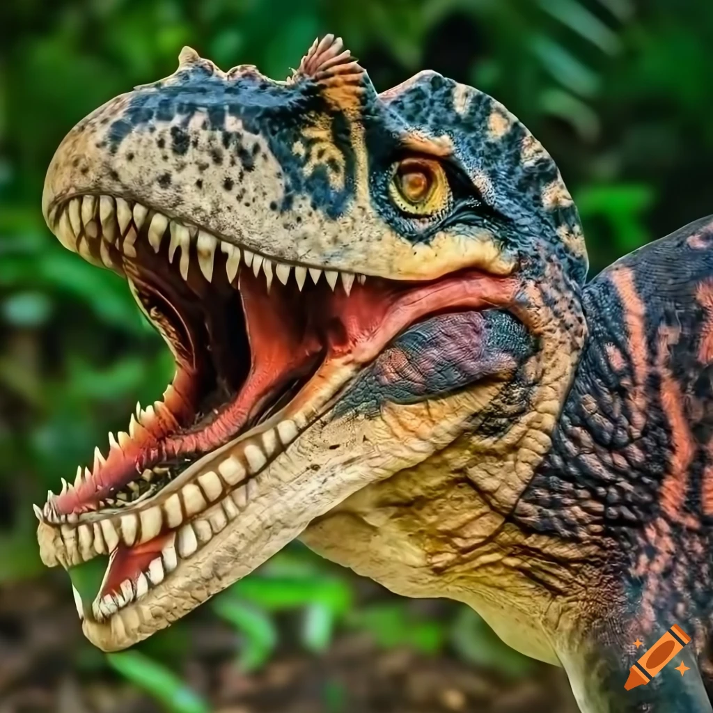 Dilophosaurus in natural forest environment with striking color pattern ...