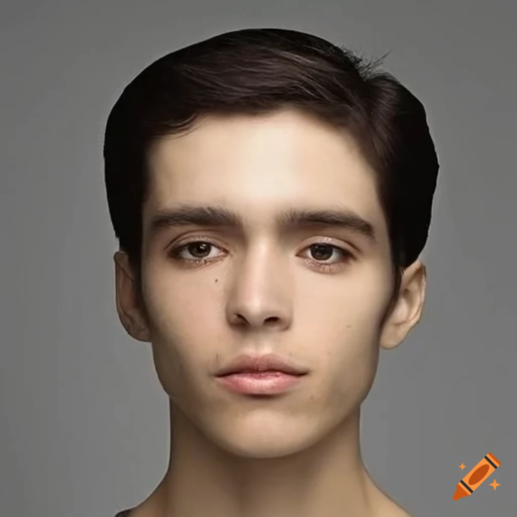 Close-up portrait of a man with wavy dark brown hair and deep brown ...