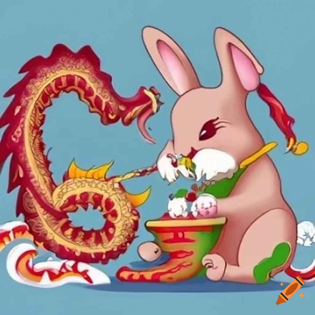 Bunny eating chinese dragon on Craiyon