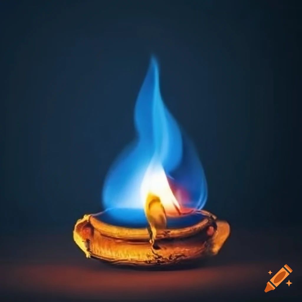 Old oil temple lamp with sacred blue flame on Craiyon