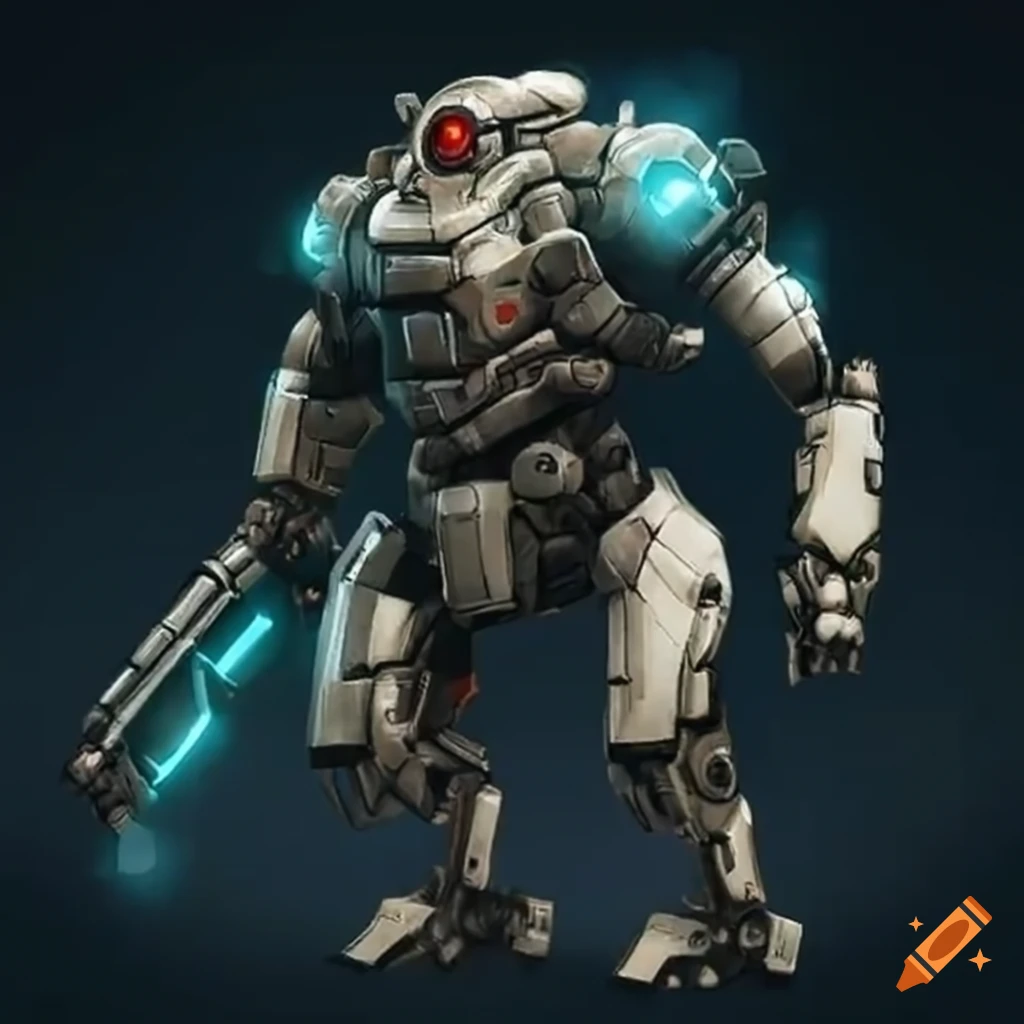 Human-like mechs battling and wielding weapons on Craiyon