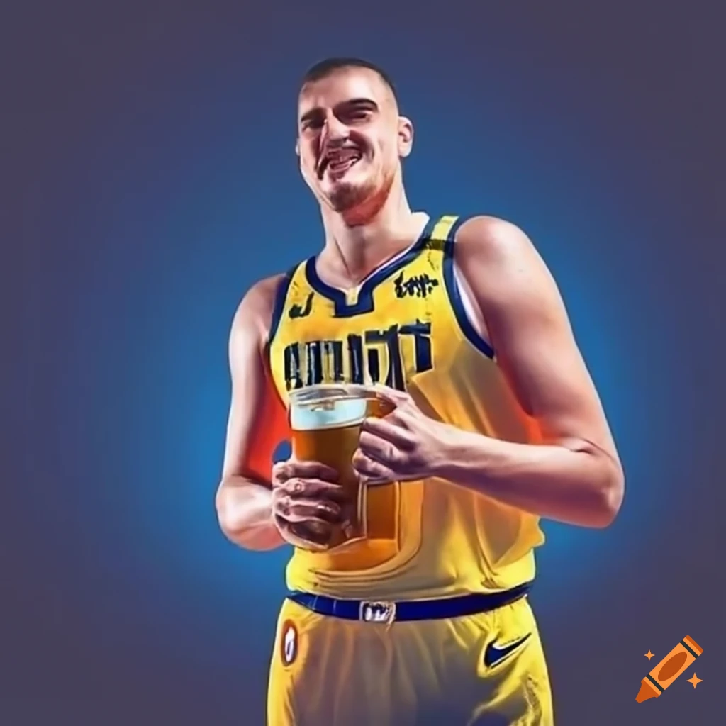 Denver nuggets player with a beverage on Craiyon