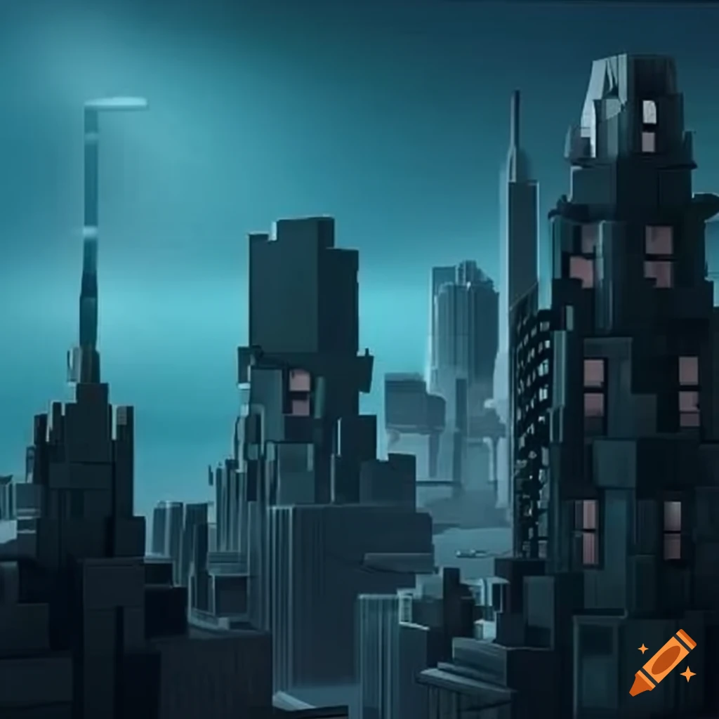 Grey alien block city on Craiyon