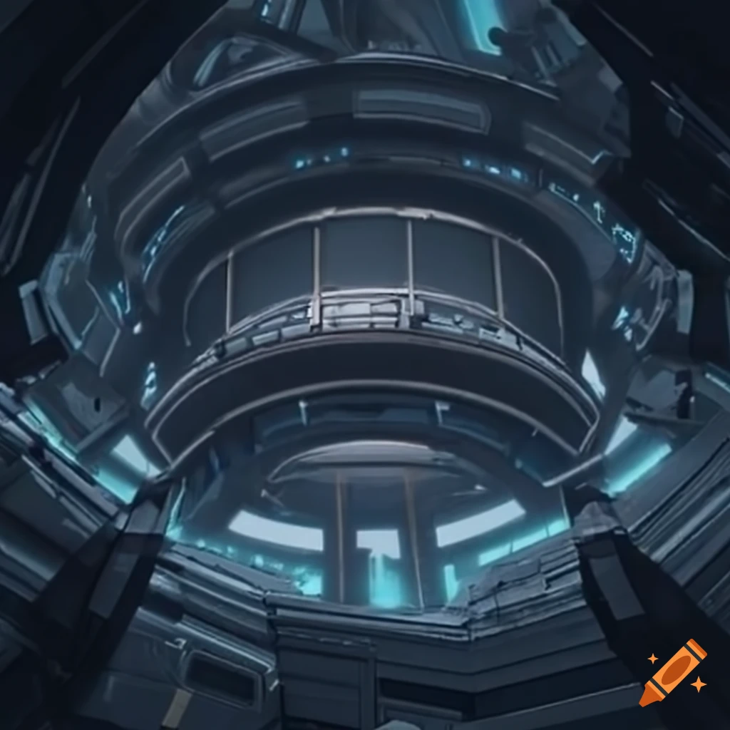 Complex sci-fi space construction on Craiyon