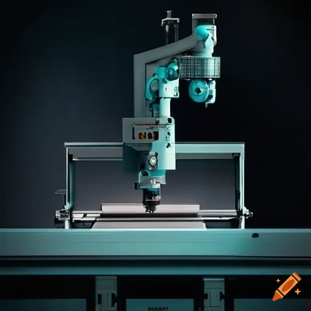 Cnc machine with robotic arm placing and pasting stamp tickets on Craiyon