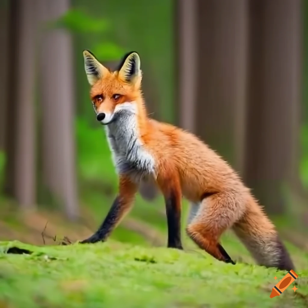 Cute fox running through the forest on Craiyon