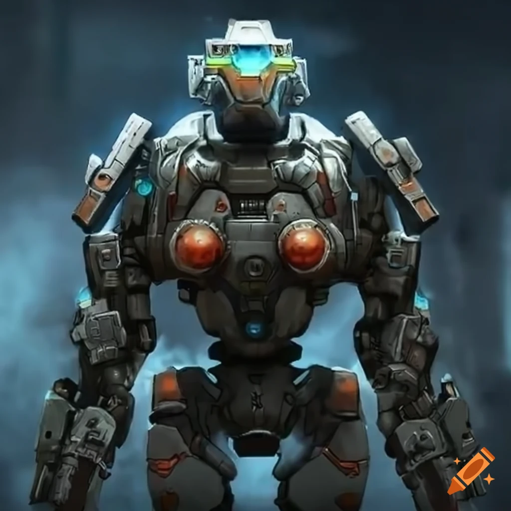 Human-like mechs engaged in combat with weapons on Craiyon