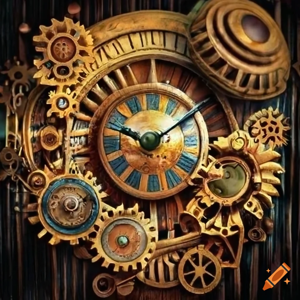 Steampunk sunflowers with cogs, wheels, and clocks on Craiyon