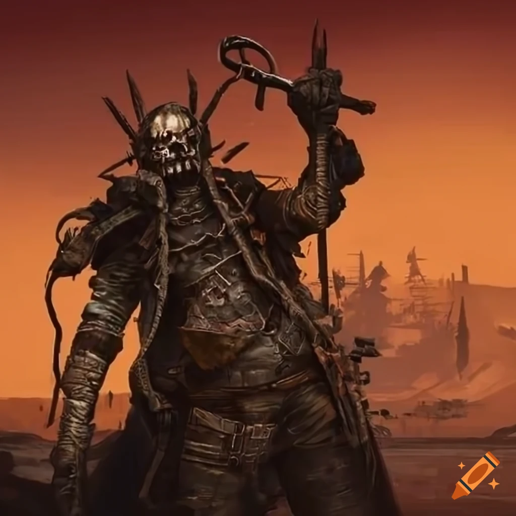 Post-apocalyptic king in a desolate wasteland with a 'Mad Max' style on ...