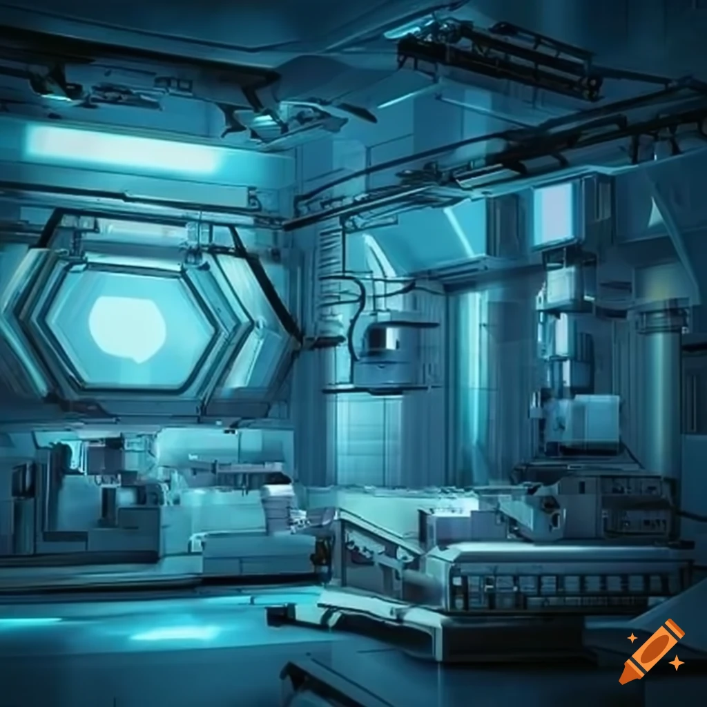 Sci-fi medical room with medical equipment in a large complex ...