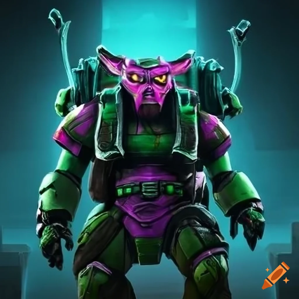 Master Splinter wearing neon power armor on Craiyon