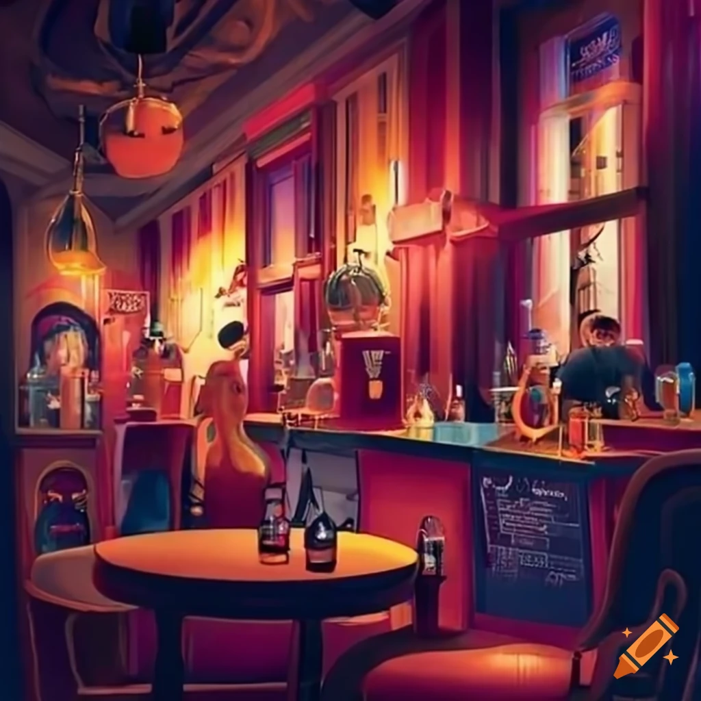 Crowded bar with people socializing and enjoying drinks on Craiyon