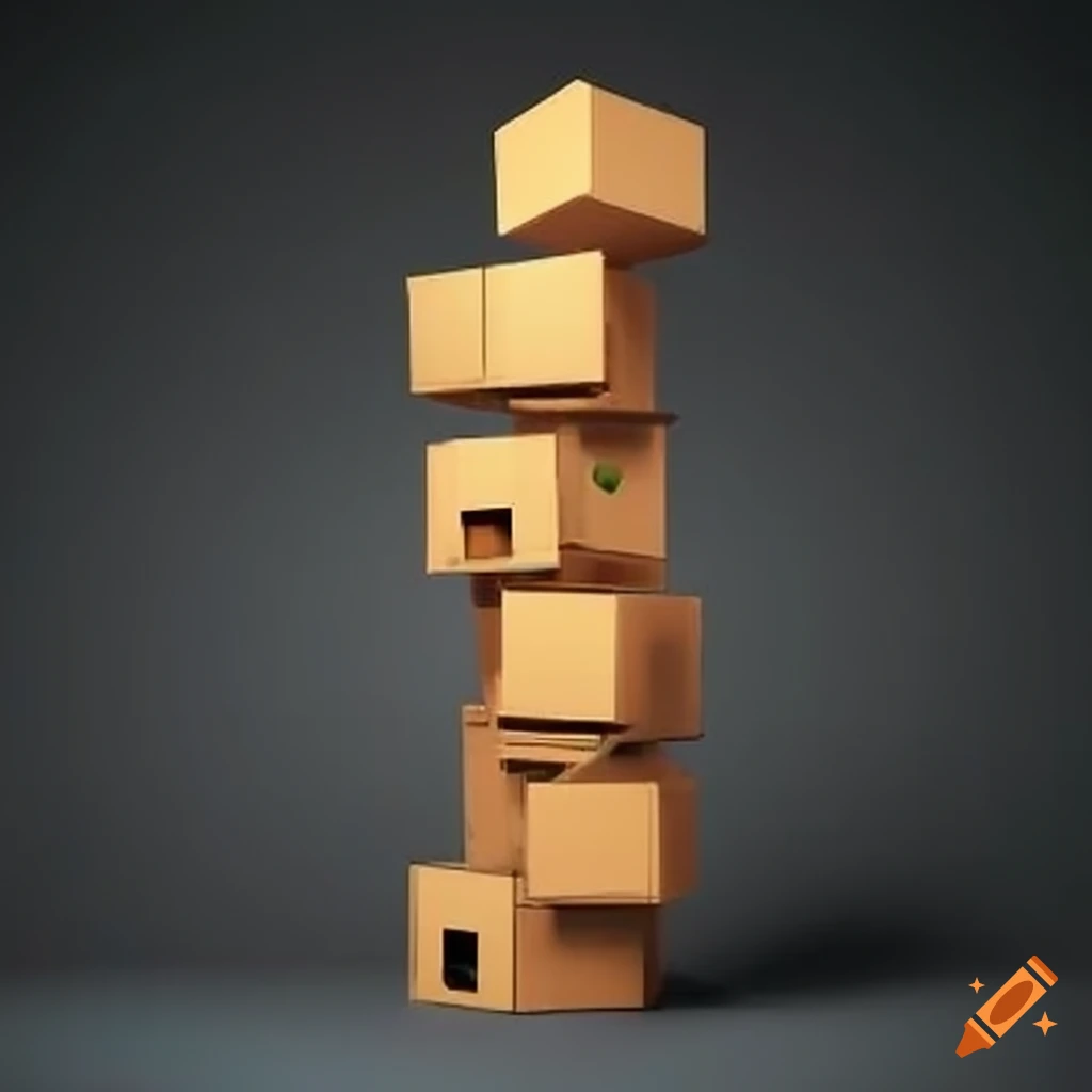 Tower of boxes collapsing on Craiyon