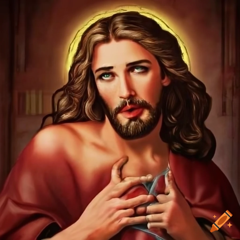 Artistic depiction of jesus in a pin-up style on Craiyon