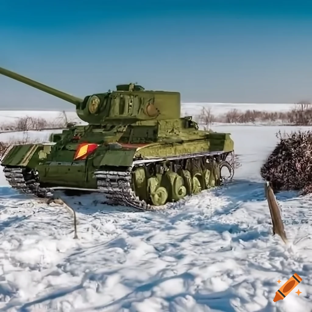 Soviet kv2 and kv1 tanks driving in snowy ukrainian plains on Craiyon