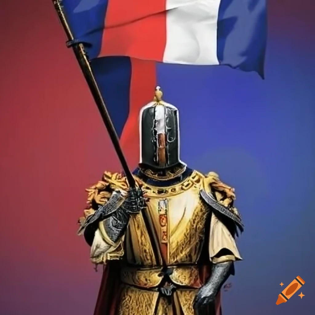 Drapeau de france avec un chevalier des croisades on Craiyon