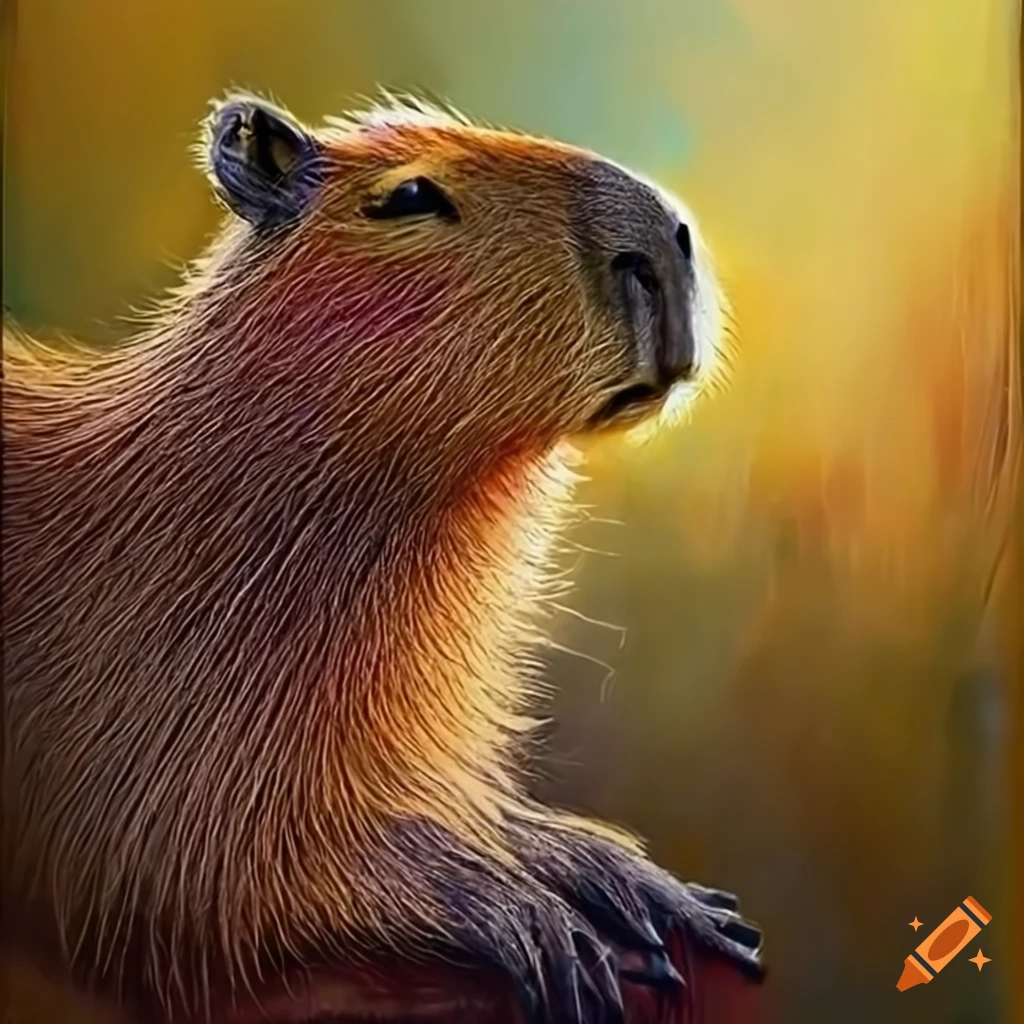 Capybara embraced by water ripples with tears streaming down its eyes ...