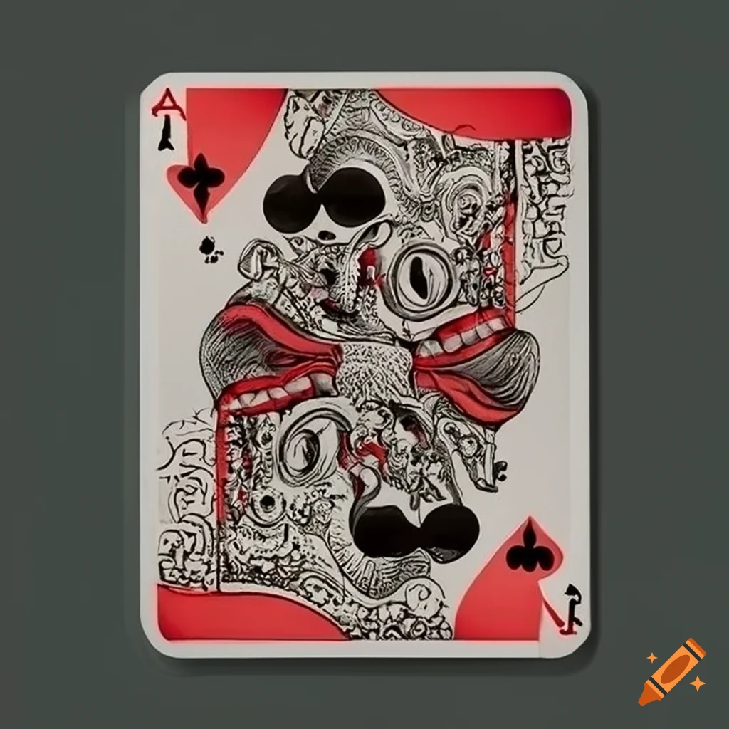 Surrealist joker playing card with unique motifs and textures on Craiyon