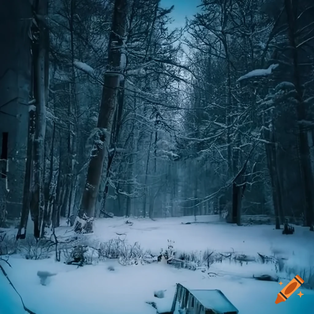 Abandoned sovietic lab in the snow facing the wind on Craiyon