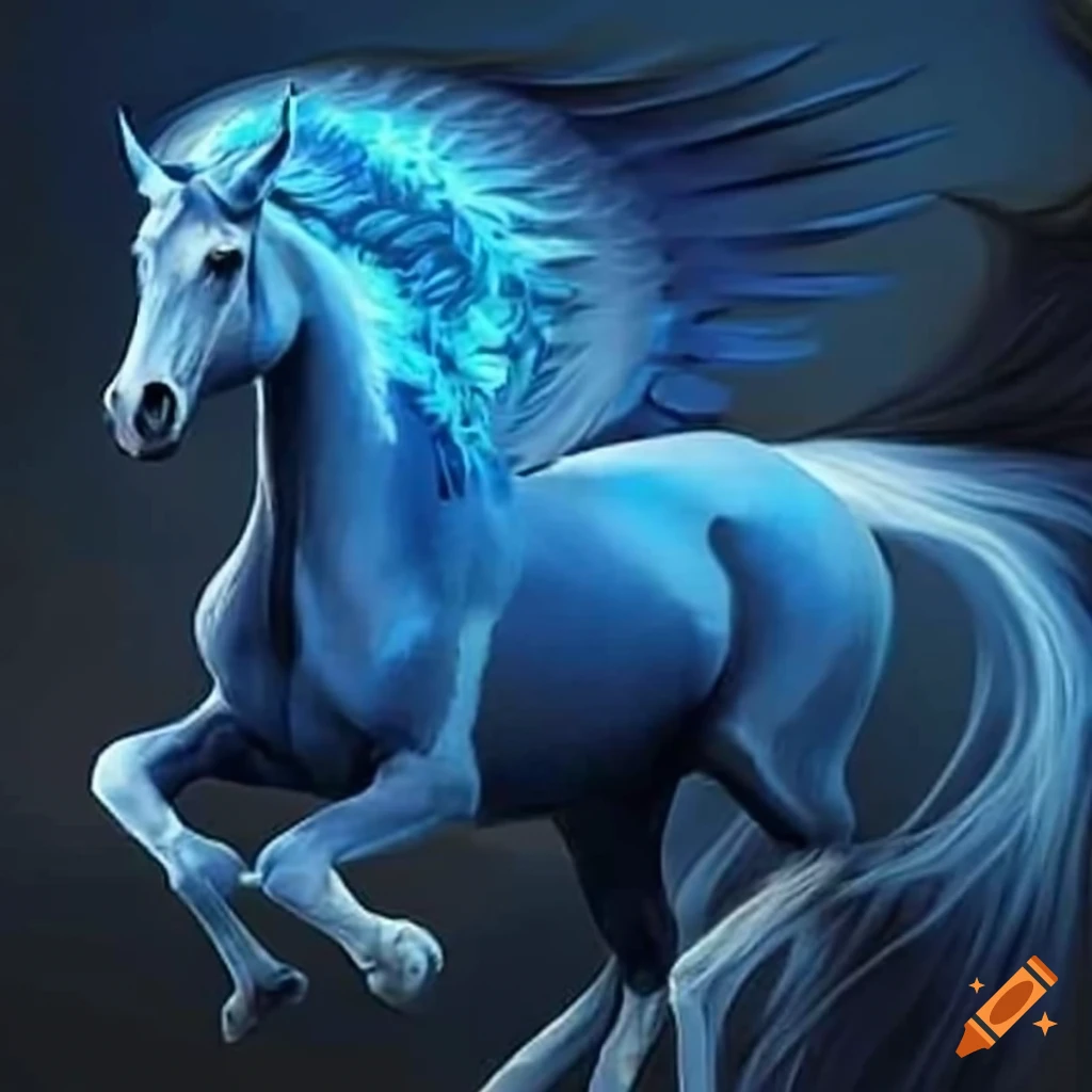 Blue pegasus illustration on Craiyon