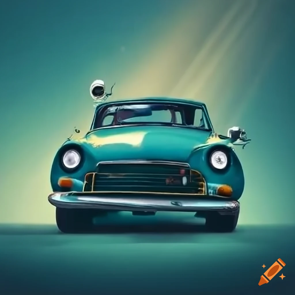 Racing driver in old car measuring speed with an anemometer on Craiyon